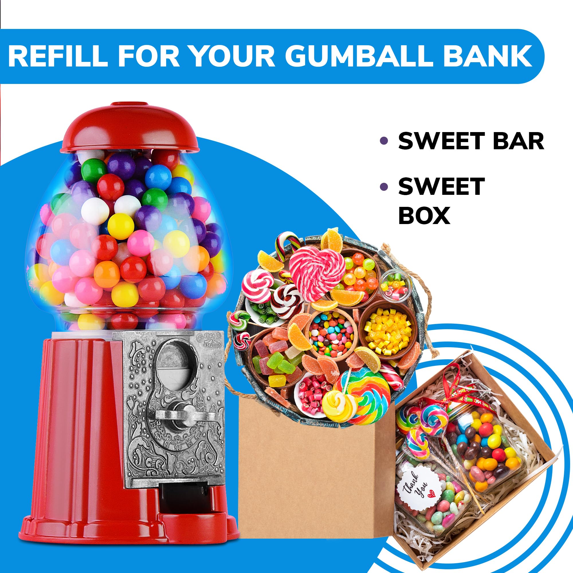 Gumballs for Gumball Machine - 0.5 Inch Mini Gumballs for Kids - Gumball Machine Refills - 1 LB Chewing Gum - Fruit Flavored Bubble Gum