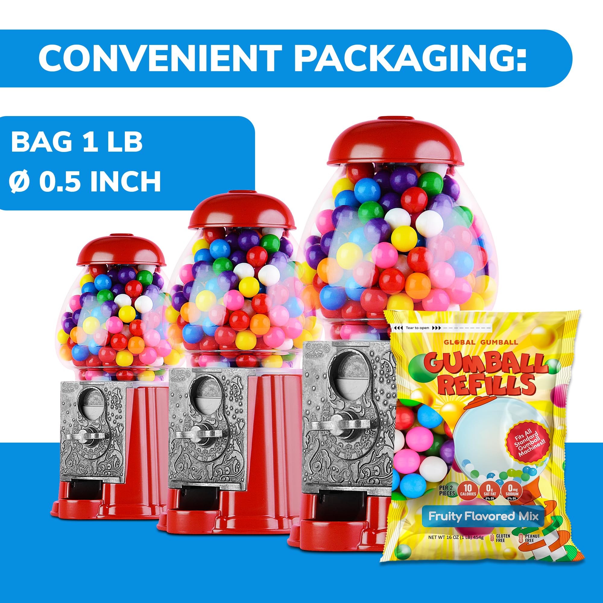 Gumballs for Gumball Machine - 0.5 Inch Mini Gumballs for Kids - Gumball Machine Refills - 1 LB Chewing Gum - Fruit Flavored Bubble Gum