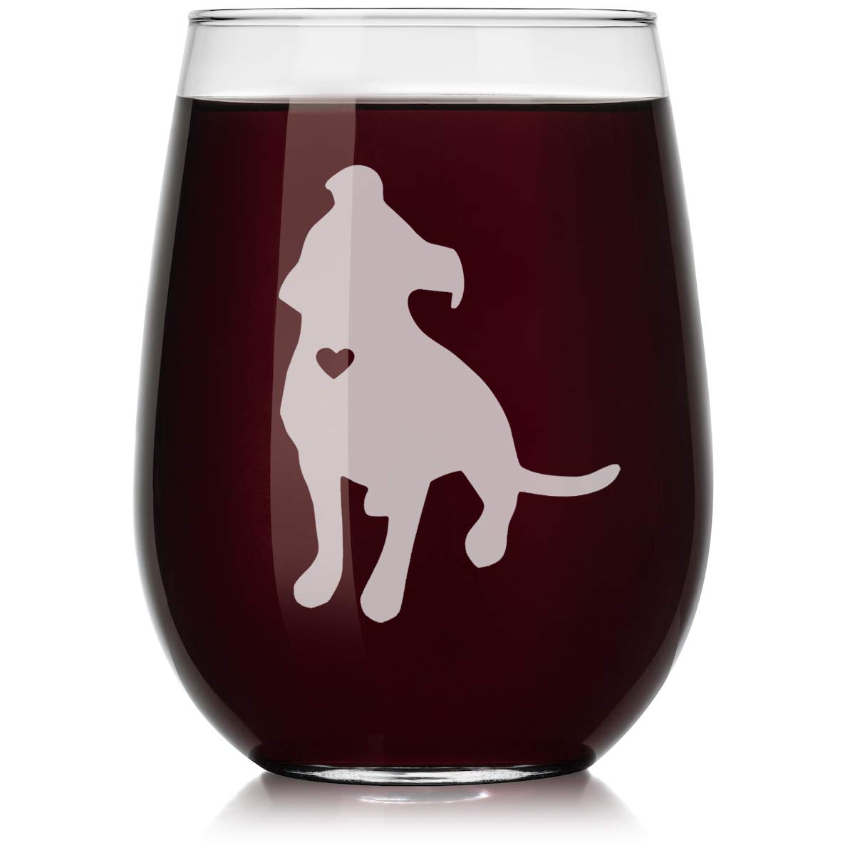 Wine Glass Cute Pitbull with Heart (Stemless, 17oz)