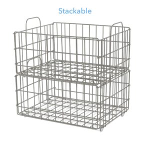 Atlantic Tabletop Wire Storage Basket, Heavy-Gauge Powder-Coated Metal Wire Construction, Stackable for Easy Expansion, Collapsible & Foldable, Non-Slip Feet, Plastic Liner, PN 23308041 – Gray