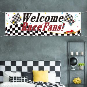 blulu racing party decorations, welcome race fans banner racing party suppliers race car banner garland backdrop photo booth props racing car birthday party decor