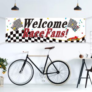 Blulu Racing Party Decorations, Welcome Race Fans Banner Racing Party Suppliers Race Car Banner Garland Backdrop Photo Booth Props Racing Car Birthday Party Decor