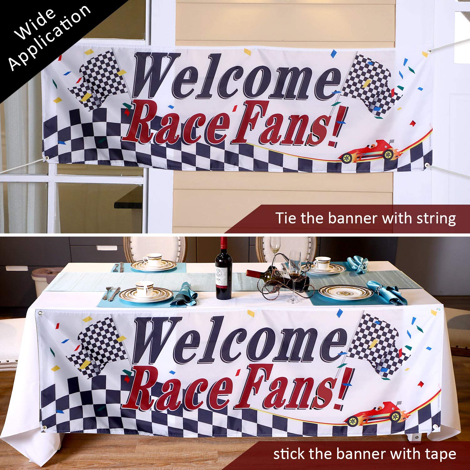 Blulu Racing Party Decorations, Welcome Race Fans Banner Racing Party Suppliers Race Car Banner Garland Backdrop Photo Booth Props Racing Car Birthday Party Decor