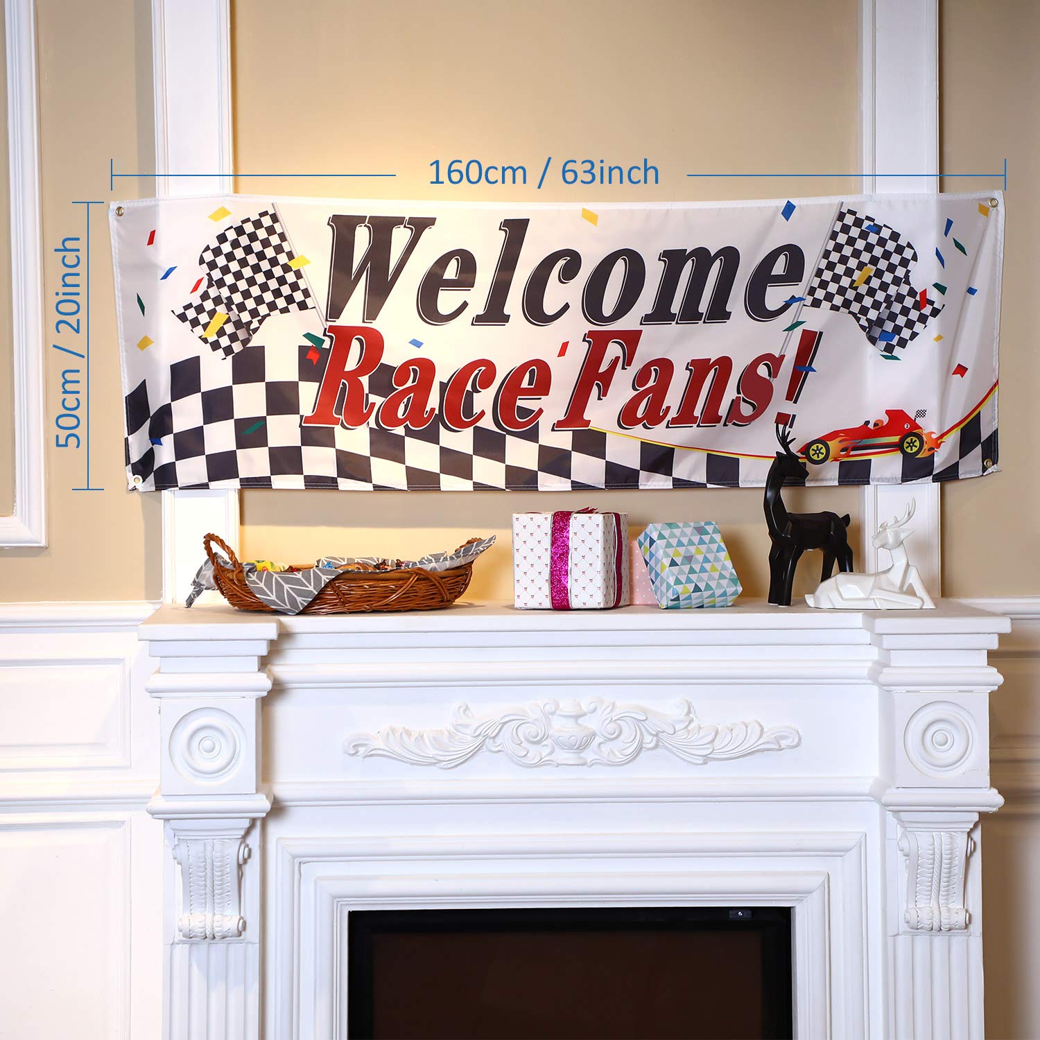 Blulu Racing Party Decorations, Welcome Race Fans Banner Racing Party Suppliers Race Car Banner Garland Backdrop Photo Booth Props Racing Car Birthday Party Decor