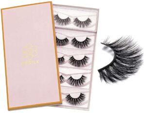 dysilk lashes false eyelashes - mink lashes 5 pairs 6d faux eyelash - wispy eyelashes fluffy strip lashes fake eyelashes reusable lash extension kit | 15.5mm