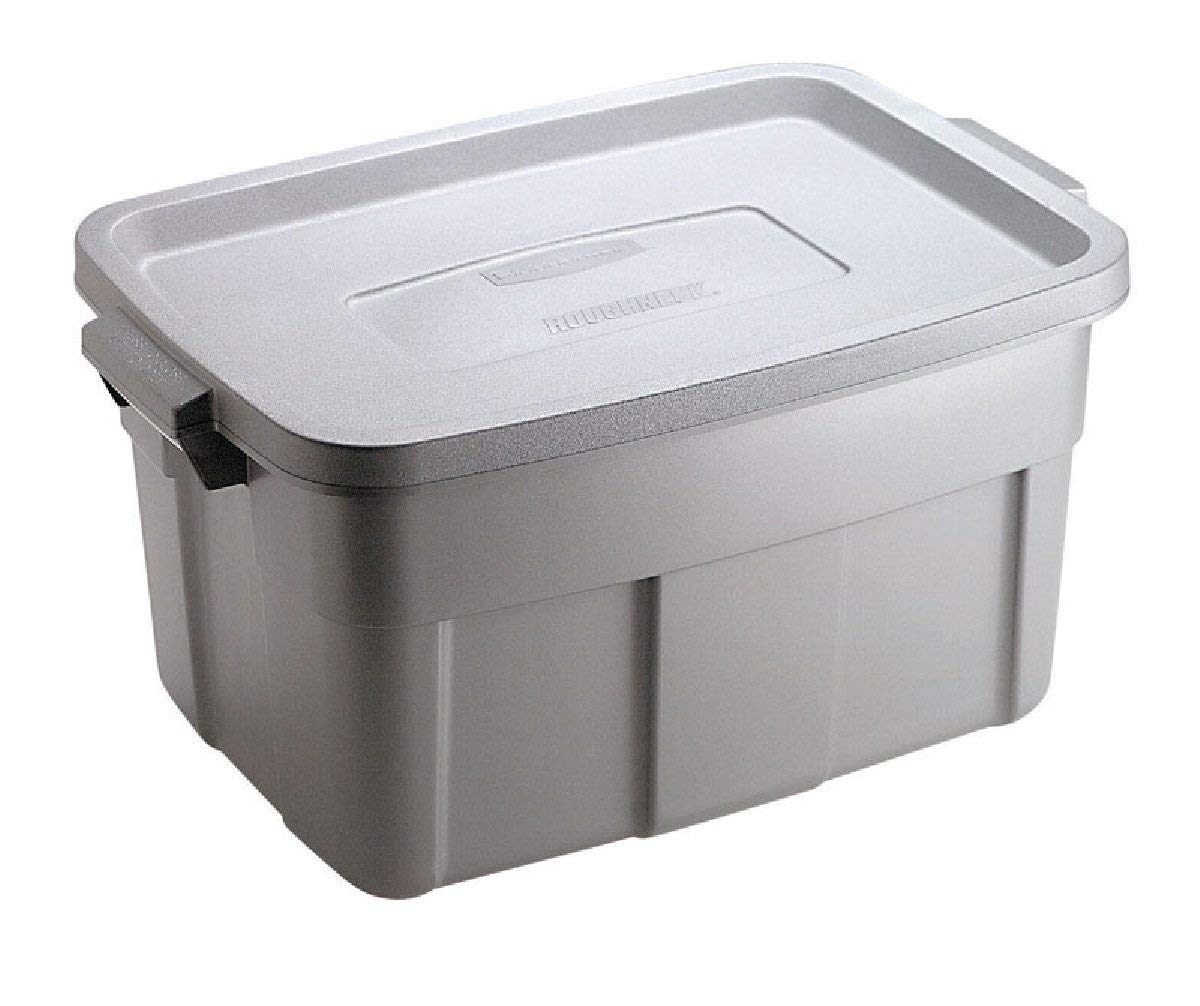 Rubbermaid Roughneck Tote 14 Gallon Stackable Storage Container with Stay Tight Lid & Easy Carry Handles, Black/Cool Gray (6 Pack)