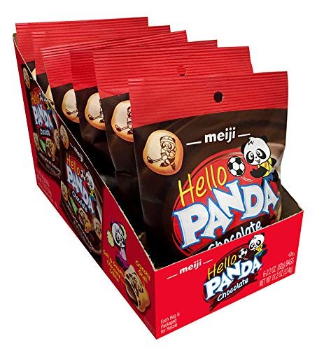 Meiji Hello Panda Cookies, Chocolate Crème Filled - 2.2 oz, Pack of 6 - Bite Sized Cookies with Fun Panda Sports