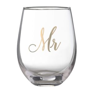 lillian rose g115 gold mr. stemless wine glass, 16oz, yellow, g115 mr