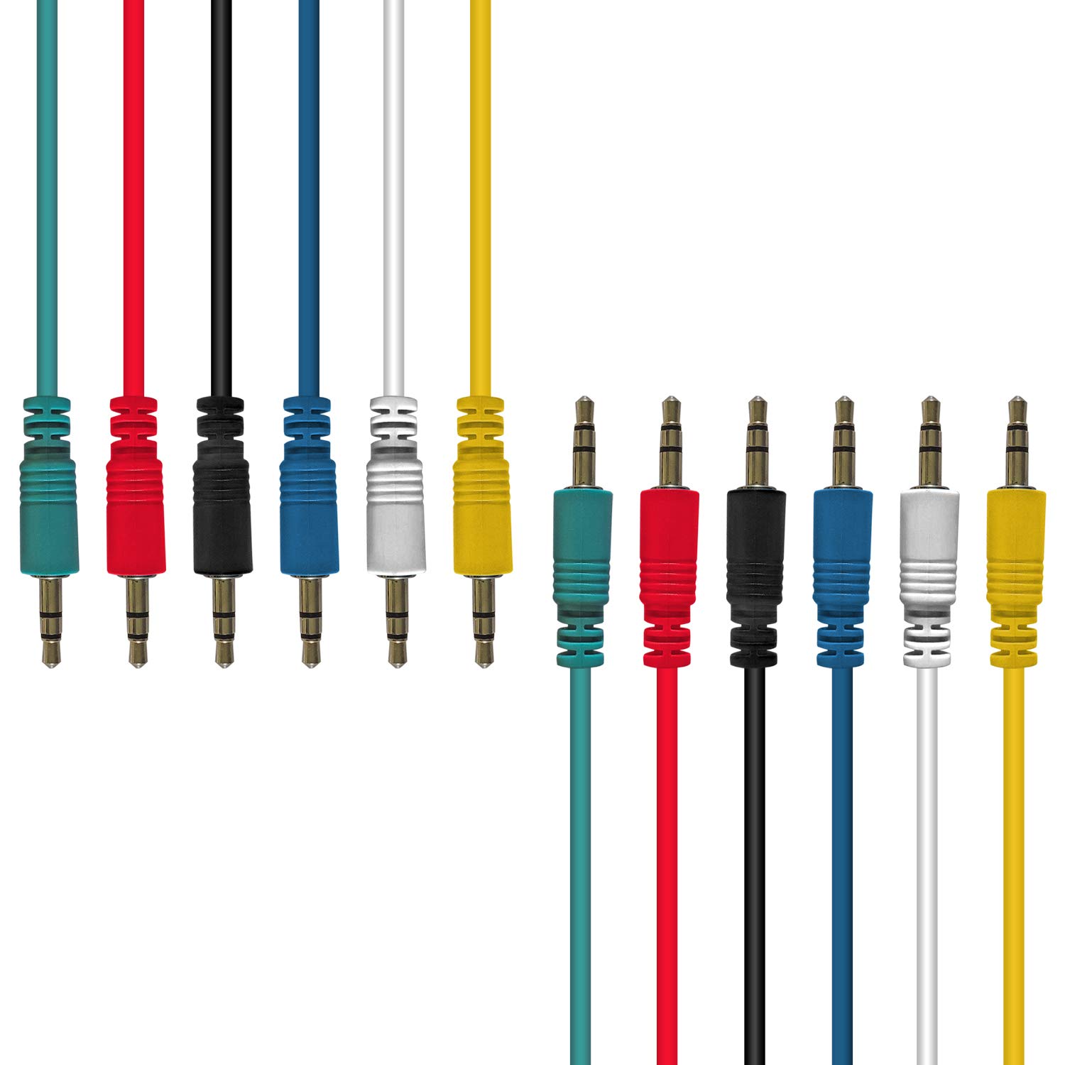 AxcessAbles 1/8 (3.5mm) TRS to 1/8 (3.5mm) TRS Balanced Minijack Stereo Patch Cables| Headphone Jack|1/8 aux Cable Bundle| 3.5mm Stereo Aux Audio Cables Multi-Color 6-Pack (1.5ft)