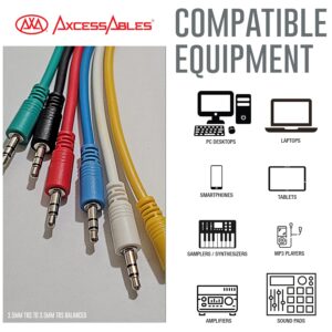 AxcessAbles 1/8 (3.5mm) TRS to 1/8 (3.5mm) TRS Balanced Minijack Stereo Patch Cables| Headphone Jack|1/8 aux Cable Bundle| 3.5mm Stereo Aux Audio Cables Multi-Color 6-Pack (1.5ft)