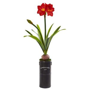 nearly natural 40” amaryllis artificial garden planter silk plants red