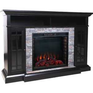 Allen Home Bennett 66 inch Freestanding Electric Fireplace TV Stand - Farmhouse Ebony, ASMM-017-2866-S502-T