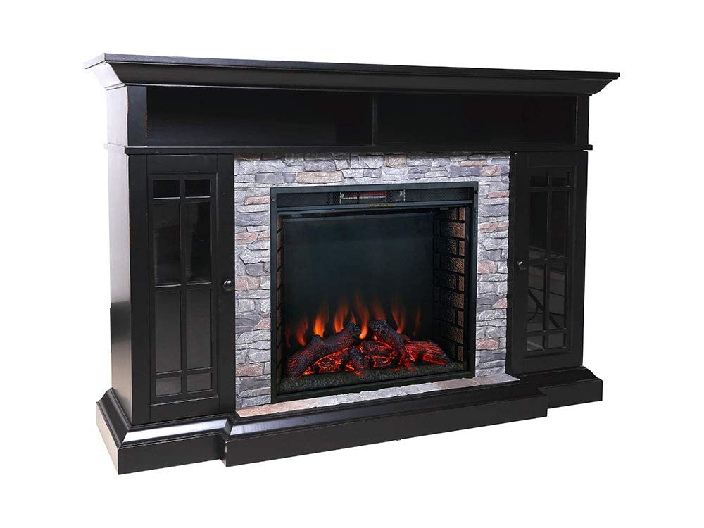 Allen Home Bennett 66 inch Freestanding Electric Fireplace TV Stand - Farmhouse Ebony, ASMM-017-2866-S502-T