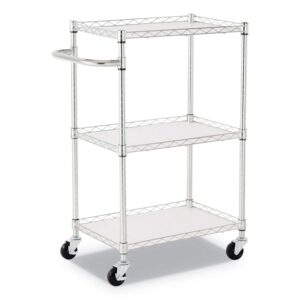 alera alesw322416sr 24 in. x 16 in. x 39 in. 450 lbs. capacity 3-shelf wire cart with liners - silver