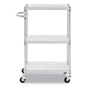 Alera ALESW322416SR 24 in. x 16 in. x 39 in. 450 lbs. Capacity 3-Shelf Wire Cart with Liners - Silver