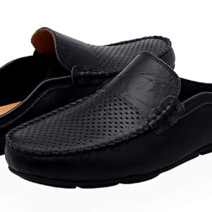 Go Tour Mens Mules Clog Slippers Breathable Leather Slip on Shoes Casual Loafers Black Punched 13/50