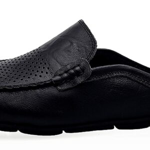 Go Tour Mens Mules Clog Slippers Breathable Leather Slip on Shoes Casual Loafers Black Punched 13/50