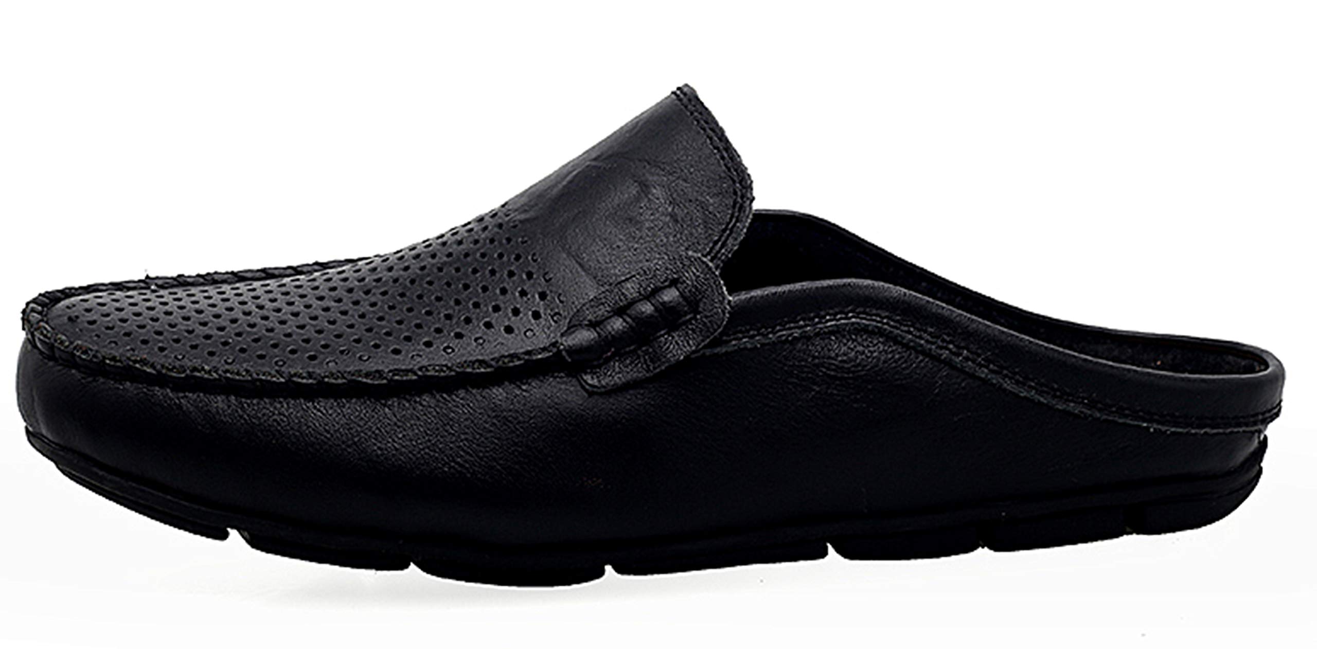 Go Tour Mens Mules Clog Slippers Breathable Leather Slip on Shoes Casual Loafers Black Punched 13/50