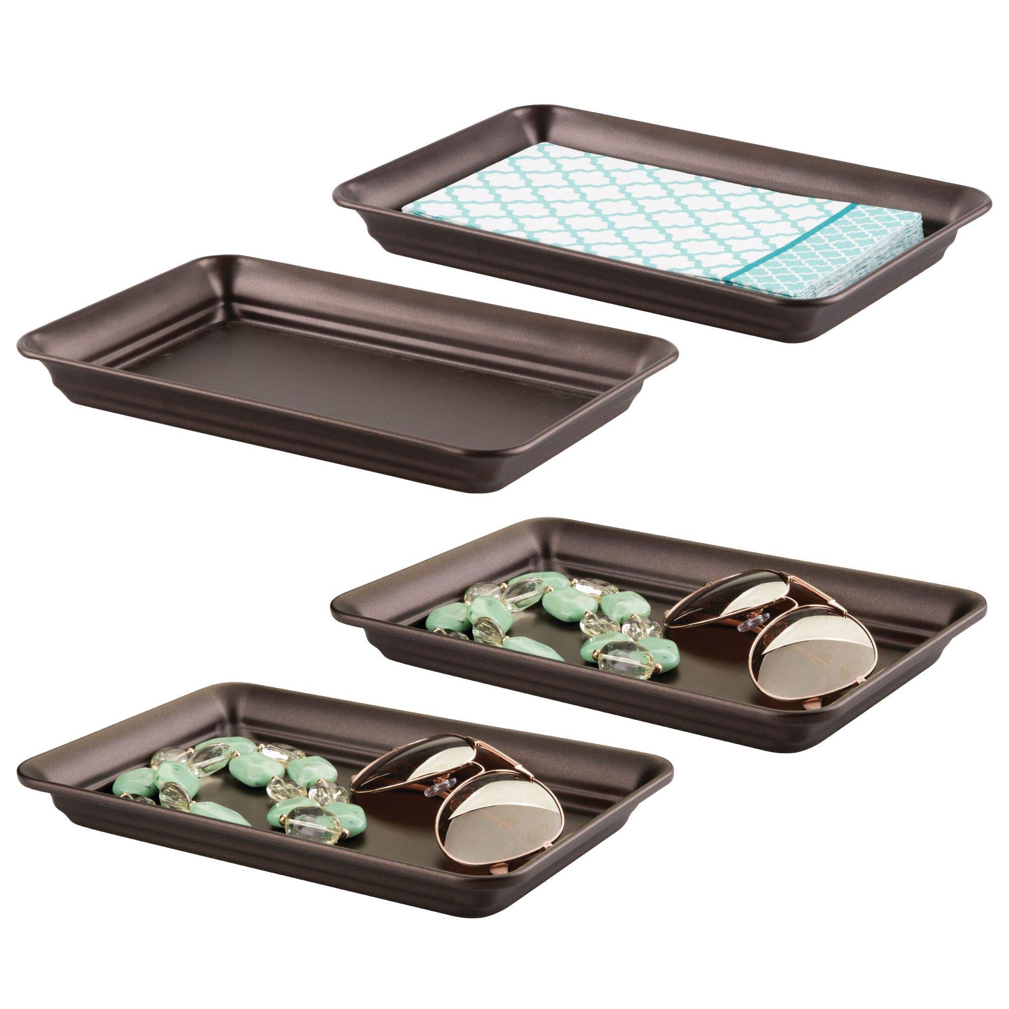 iDesign Countertop Guest Towel Tray, Bathroom Vanity Organizer-Set of 4, Bronze 4 Count