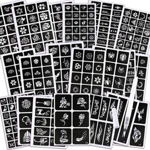 konsait 291pcs temporary tattoos stencils, 20 sheets girls and boys glitter tattoo kit templates face paint stencils body art stencil pack for adults man women kids teenager