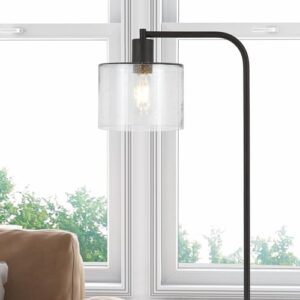 Cadmus 57" Tall Floor Lamp with Glass Shade in Blackened Bronze/Seeded