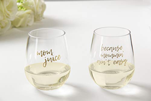 Mom Wine Glass - Mother's Day - Mom Juice, Because Mommin Ain’t Easy - Unbreakable Plastic Wine Glass - Mother’s Day Gifts - Gift for Mom to be - Cute Funny Wine Glass - New Mom Gift