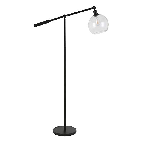 Henn&Hart 60.62" Tall Floor Lamp with Glass Shade in Blackened Bronze, for Home, Living Room, Bedroom, Entertainment Room, Office, Kitchen, Dining