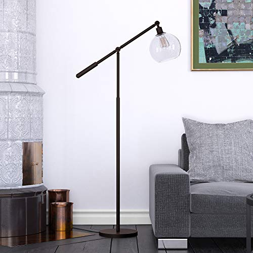 Henn&Hart 60.62" Tall Floor Lamp with Glass Shade in Blackened Bronze, for Home, Living Room, Bedroom, Entertainment Room, Office, Kitchen, Dining