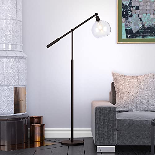 Henn&Hart 60.62" Tall Floor Lamp with Glass Shade in Blackened Bronze, for Home, Living Room, Bedroom, Entertainment Room, Office, Kitchen, Dining