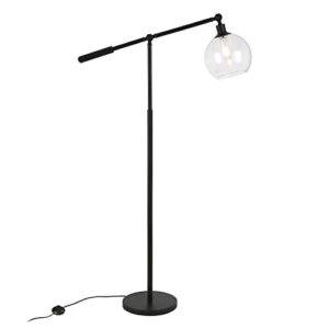 Henn&Hart 60.62" Tall Floor Lamp with Glass Shade in Blackened Bronze, for Home, Living Room, Bedroom, Entertainment Room, Office, Kitchen, Dining