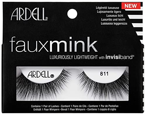 Ardell Faux Mink 811 Black False Lashes, Lightweight with Invisiband, 4 pairs