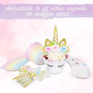 Unicorn Cupcake Toppers and Wrappers Decorations (30 of Each) - Reversible Rainbow Cup Cake Liners with Unicorn Topper | Cute Decorating Supplies for Girl Birthday Party