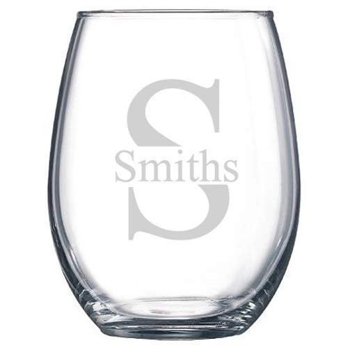 Monogram Etched Stemless Wine Glasses, Personalized Wine Glass w Name, Wedding Gift, Custom Wine Glass, Wedding Wine Glass, Bridesmaid Gift