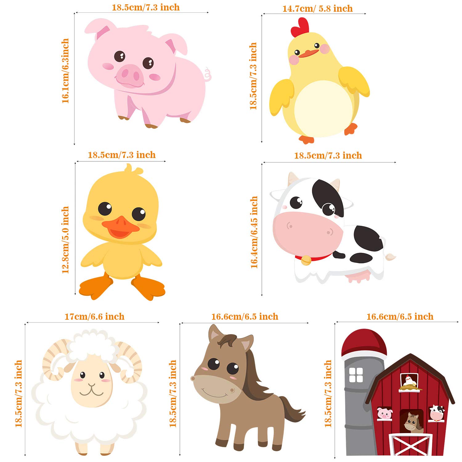 35 Pieces Farm Animals Decor Farm Animal Party Decorations and Supplies, Farm Animal Cutouts for Baby Shower, Birthday Party Essentials with 80 Glue Point Dots