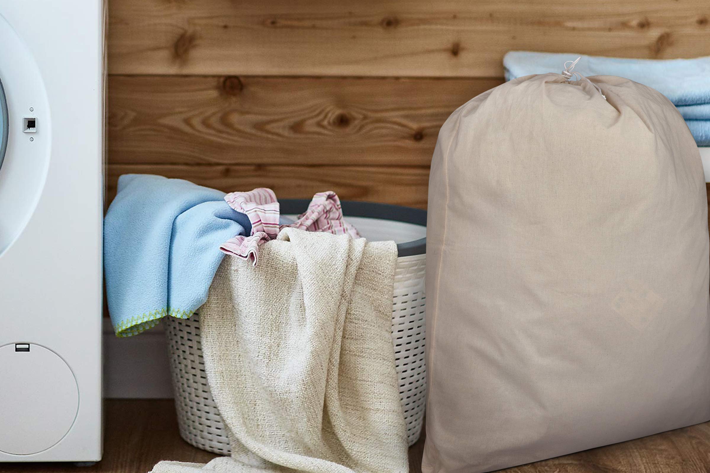 Urban Villa - 2 Pack Extra Large Canvas Heavy Duty Laundry Bags Natural Cotton -Multi Use- Size - 71x91 CMS