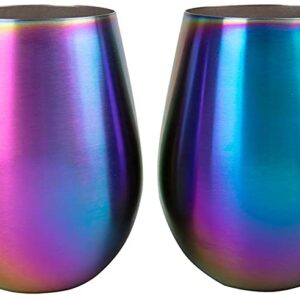 D'Eco Unbreakable Holographic Stainless Steel Wine Glasses (16 oz, Set of 4)- Shatterproof, Reusable Tumbler Glassware- Indoor Outdoor Drinkware for Entertaining & Parties - Keeps Beverage Cool Longer