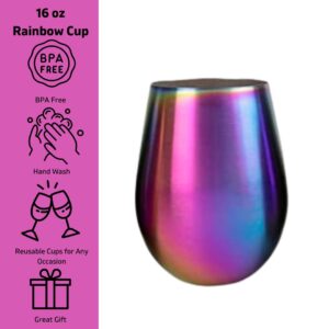 D'Eco Unbreakable Holographic Stainless Steel Wine Glasses (16 oz, Set of 4)- Shatterproof, Reusable Tumbler Glassware- Indoor Outdoor Drinkware for Entertaining & Parties - Keeps Beverage Cool Longer