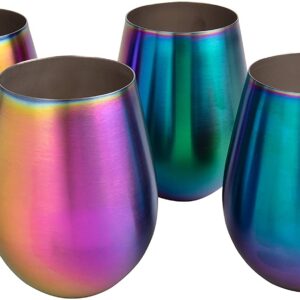 D'Eco Unbreakable Holographic Stainless Steel Wine Glasses (16 oz, Set of 4)- Shatterproof, Reusable Tumbler Glassware- Indoor Outdoor Drinkware for Entertaining & Parties - Keeps Beverage Cool Longer