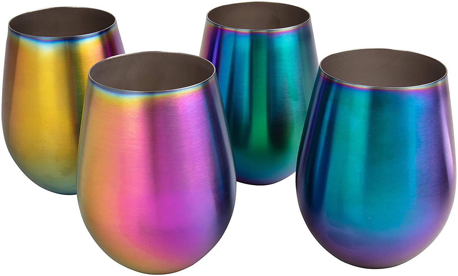 D'Eco Unbreakable Holographic Stainless Steel Wine Glasses (16 oz, Set of 4)- Shatterproof, Reusable Tumbler Glassware- Indoor Outdoor Drinkware for Entertaining & Parties - Keeps Beverage Cool Longer