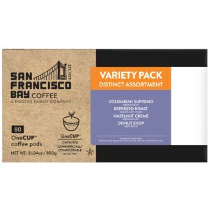 San Francisco Bay Compostable Coffee Pods - Assorted Variety Pack (80 Ct) K Cup Compatible including Keurig 2.0, Donut Shop, Colombian, Hazelnut, Espresso