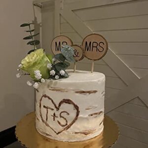 3 Pcs Mr&Mrs Toppers Natural Wood Cake Decoration Chic Rustic Wedding Mr Mrs Letter Topo for Couple Sweetheart Party Anniversary Birthday