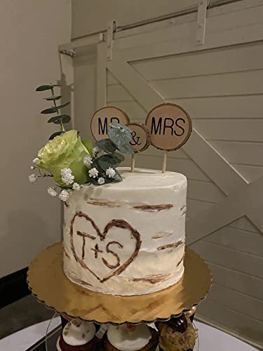 3 Pcs Mr&Mrs Toppers Natural Wood Cake Decoration Chic Rustic Wedding Mr Mrs Letter Topo for Couple Sweetheart Party Anniversary Birthday