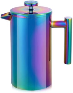 magicafÉ french press coffee maker – stainless steel coffee maker double walled french press rainbow 34oz/1l