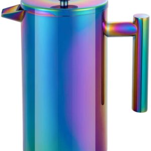 MAGICAFÉ French Press Coffee Maker – Stainless Steel Coffee Maker Double Walled French Press Rainbow 34oz/1L