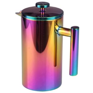 MAGICAFÉ French Press Coffee Maker – Stainless Steel Coffee Maker Double Walled French Press Rainbow 34oz/1L