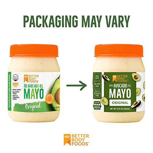 BetterBody Foods Avocado Oil Mayonnaise, Non-GMO Mayo Spread Made with Cage-Free Eggs, Paleo (15 Ounces)