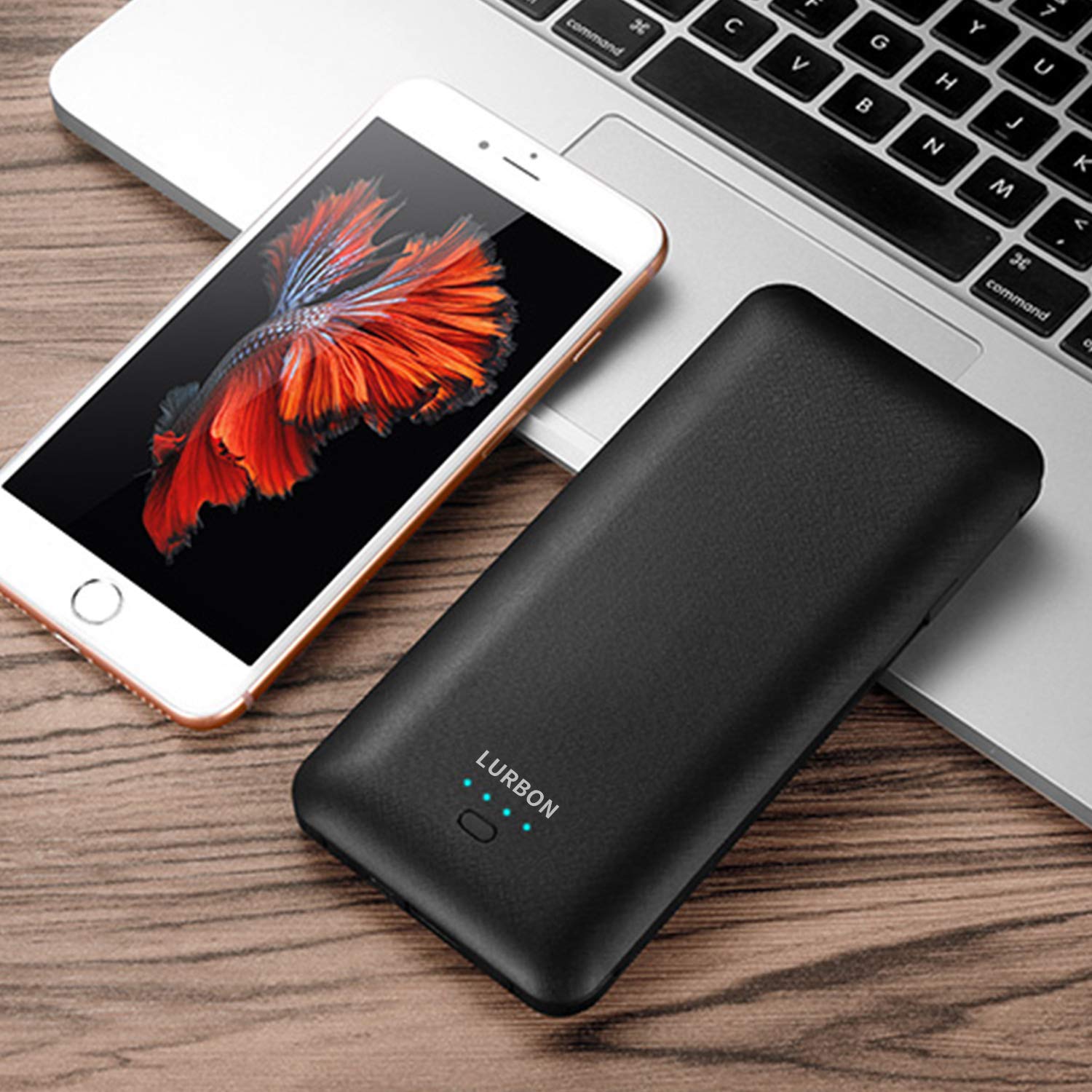 LURBON 10000 mAh Portable Charger Power Bank,Slim External Battery Pack with Built in AC Wall Plug, USB C Cable Total 3 Different Cables Compatible with Cell Phone Tablet