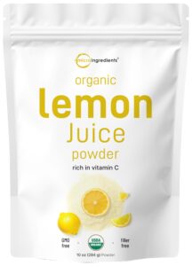 organic lemon juice powder, 10 ounce | 100% natural fruit powder | cold pressed lemons source | no sugar & additives | great flavor for drinks, smoothie, & beverages | non-gmo & vegan friendly