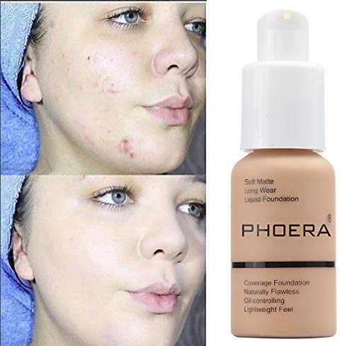 BestLand 2Pack PHOERA Foundation Full Coverage Liquid Foundation Cream - Long-lasting Lightweight Concealer - Oil-Free Formula - Natural Shade - Suitable for All Skin Types (102 Nude & 103 Warm Peach)