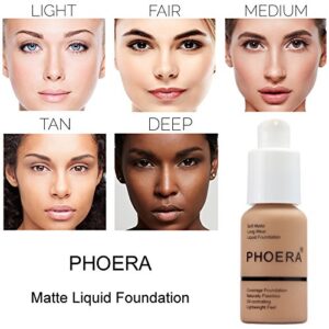 BestLand 2Pack PHOERA Foundation Full Coverage Liquid Foundation Cream - Long-lasting Lightweight Concealer - Oil-Free Formula - Natural Shade - Suitable for All Skin Types (102 Nude & 103 Warm Peach)